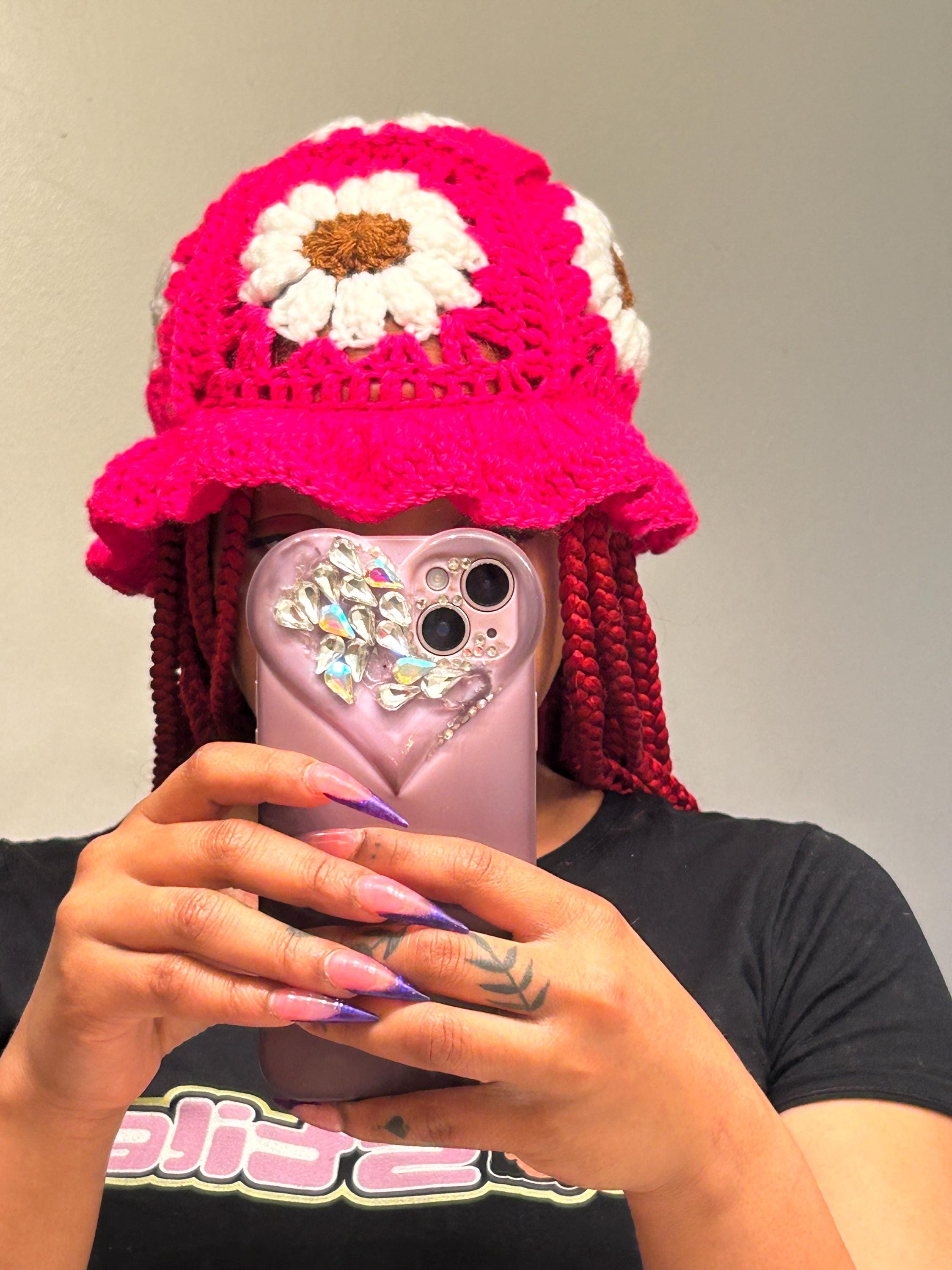 Handmade Hot Pink Crochet Daisy Hat With Ruffled Brim - Etsy