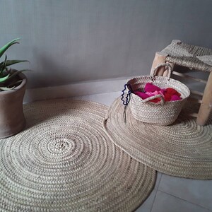Round Straw Rug Jute for Nursery Palm Leaves Woven Rug Boho Straw Round ...