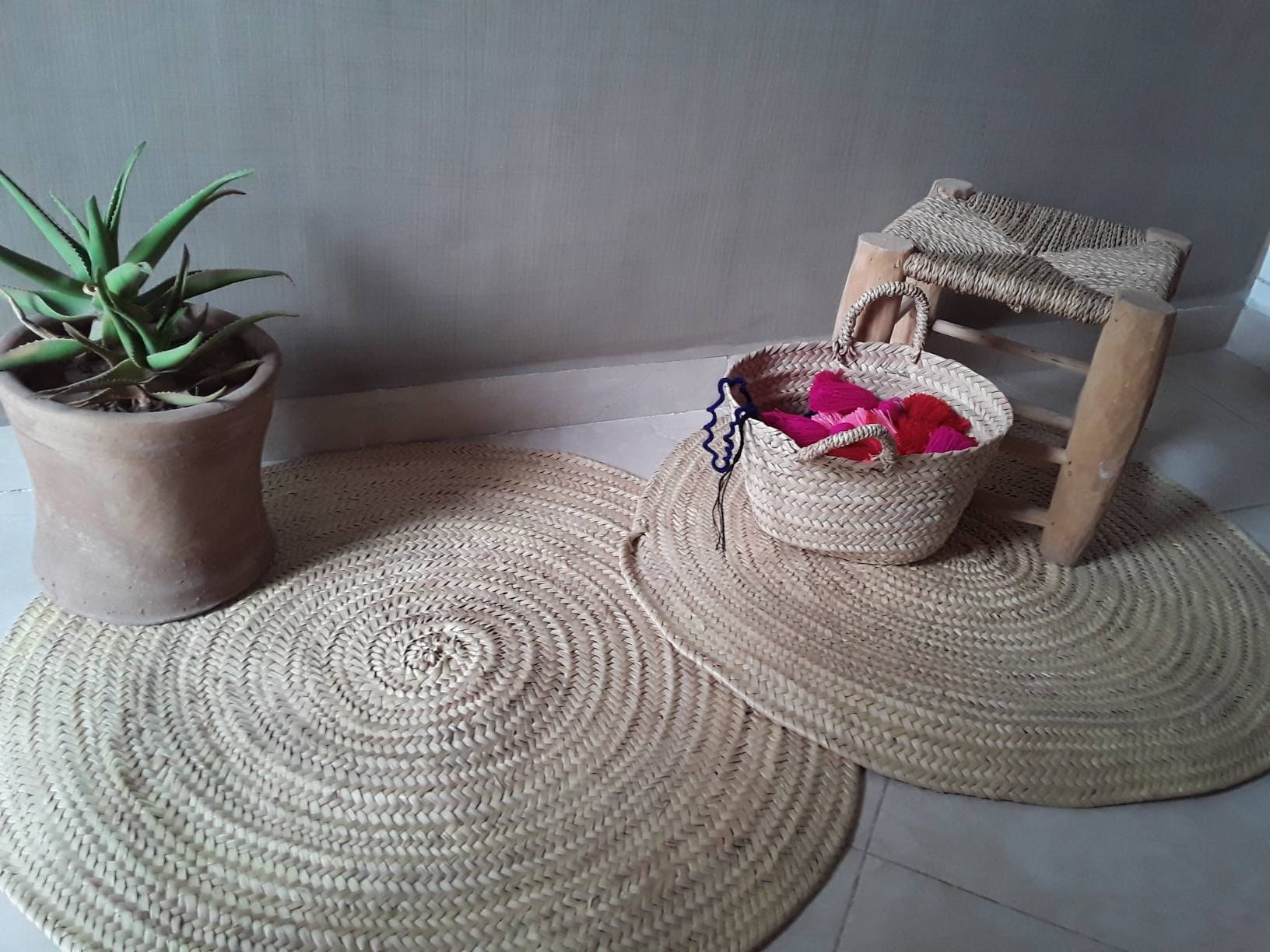 Round Straw Rug Jute for Nursery Palm Leaves Woven Rug Boho - Etsy
