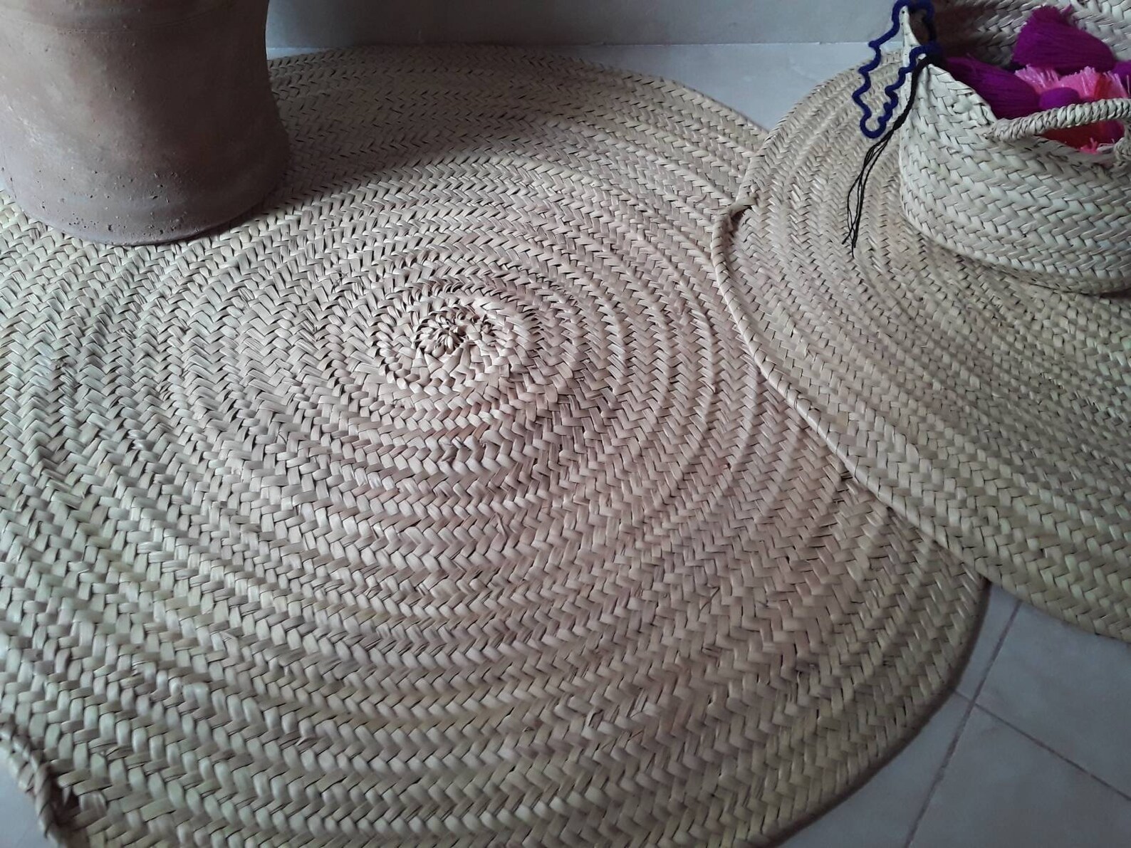Round Straw Rug Jute for Nursery Palm Leaves Woven Rug Boho - Etsy