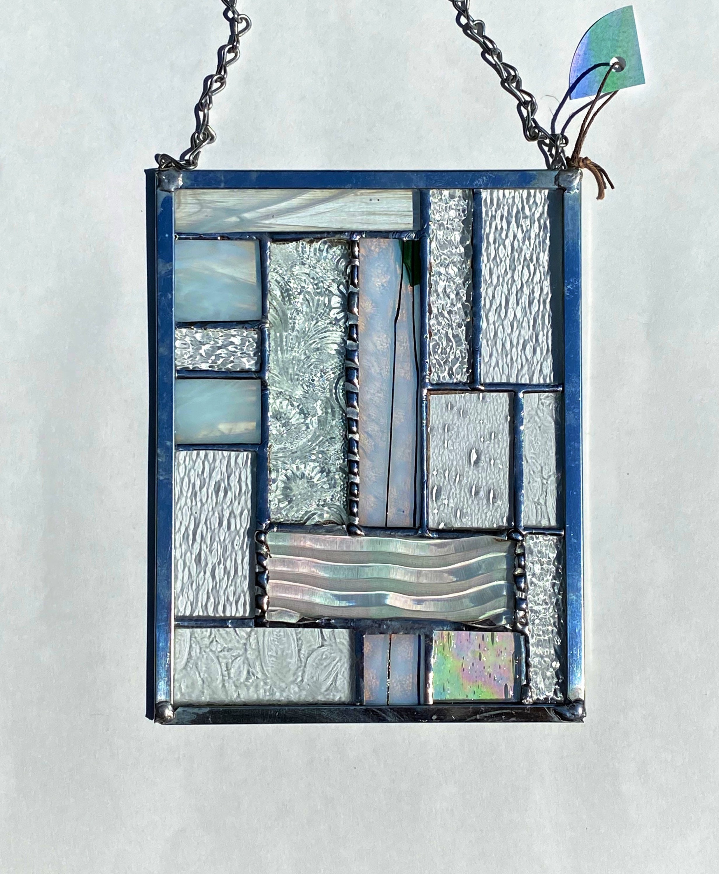 Abstract clear stained Glass art window panel asymmetrical | Etsy