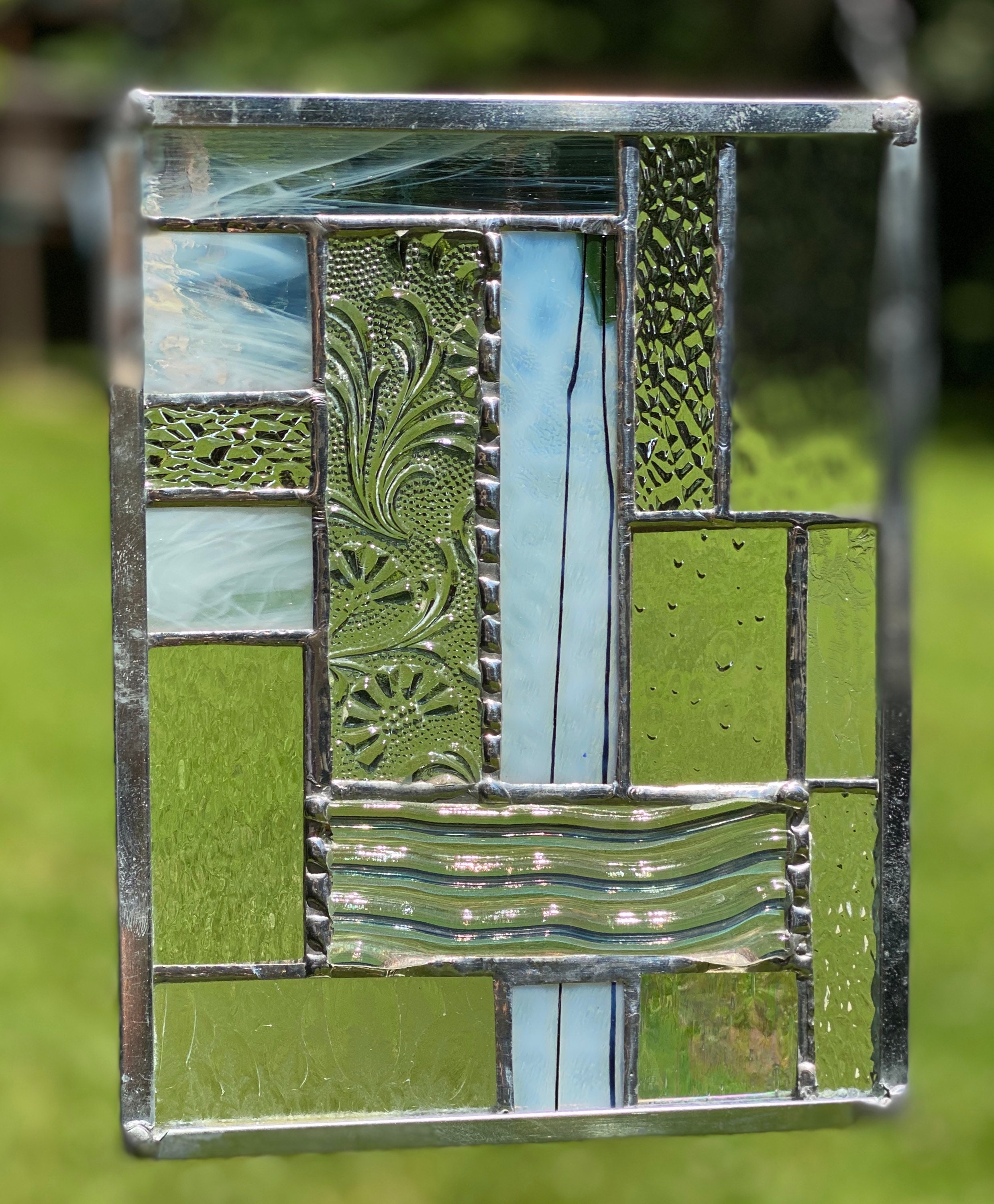 Abstract clear stained Glass art window panel asymmetrical | Etsy