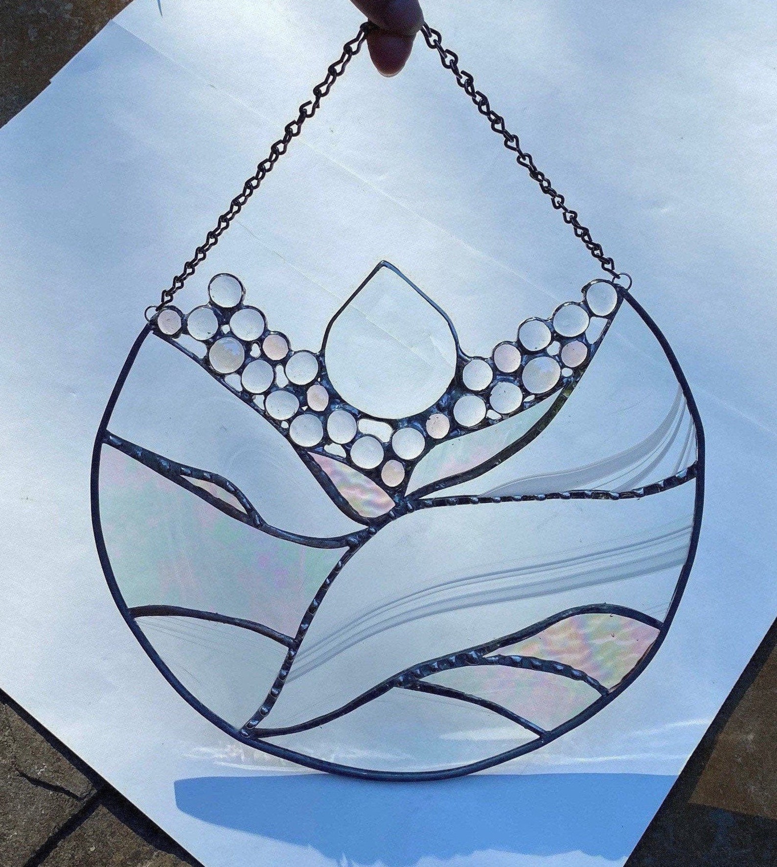 Abstract Clear Glass Art Stained Glass Teardrop Asymmetrical | Etsy