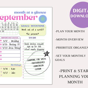 MONTHLY PLANNER PRINTABLE | Todo List Making | Important Dates and ...