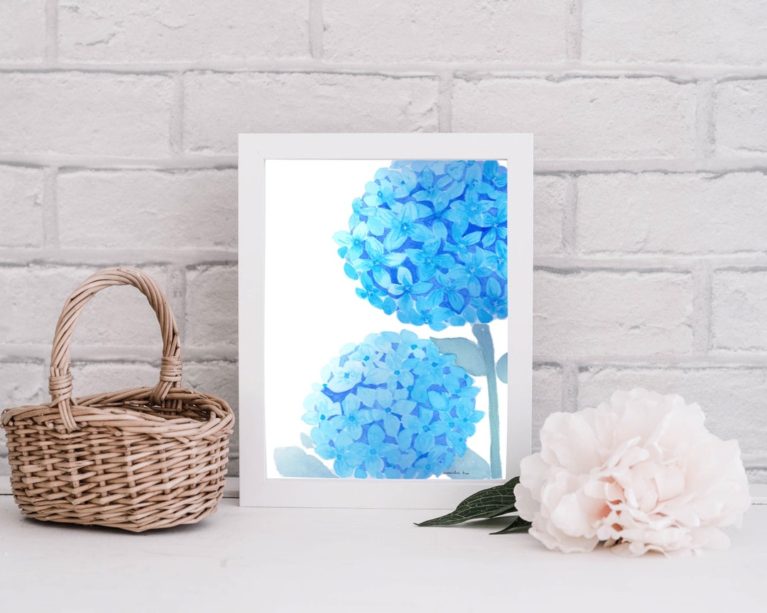 Blue Hydrangea Printable Wall Art Blue Hortensia Watercolor - Etsy