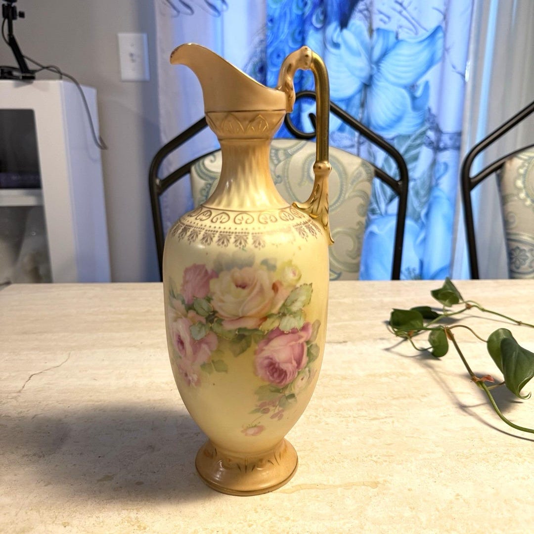 Vtg Robert Hanke Royal Wettina Floral Vase Austria 12" Tall 1900-1918 ...