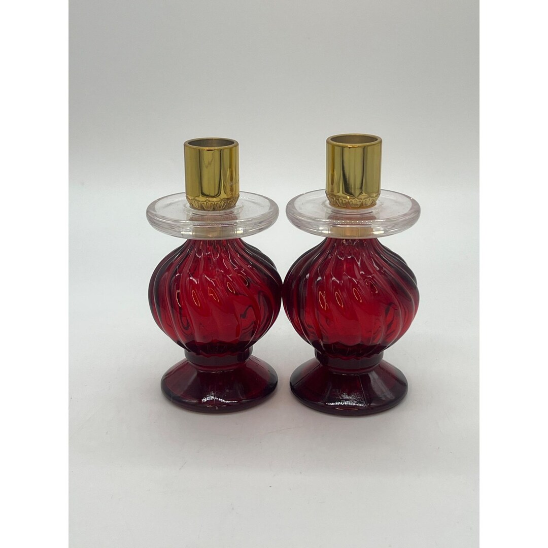 Vintage Pair of Ruby Red Avon Candlesticks Used to Hold Charisma ...