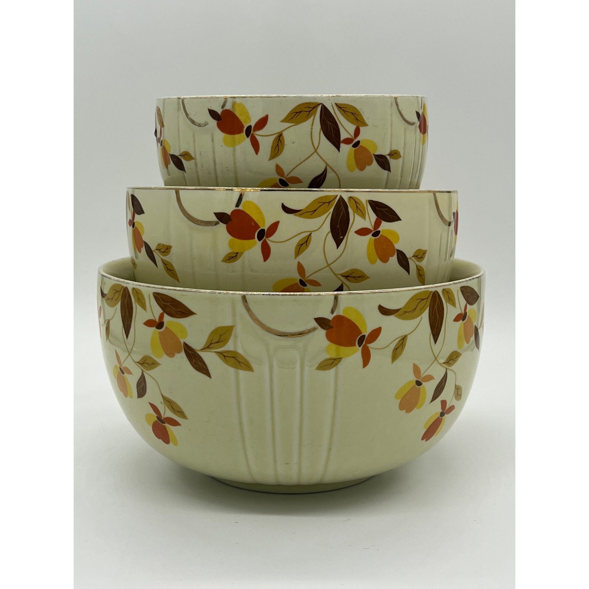 Vintage Hall autumn Leaf Gold Rimmed Set of 3 Nesting Bowls - Etsy