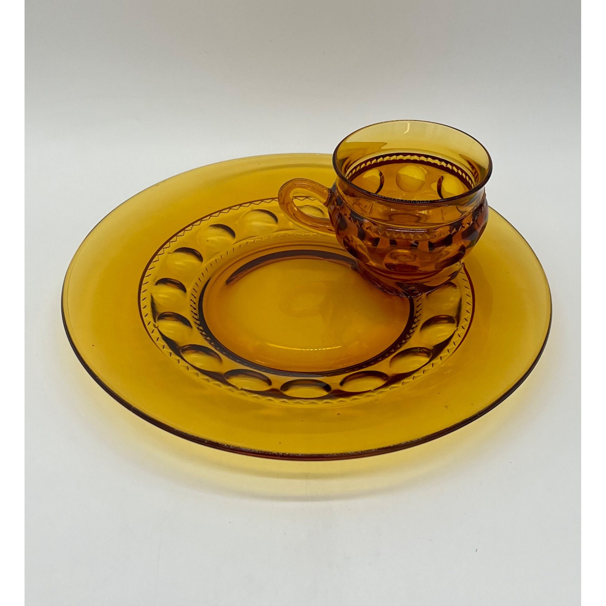 Set of 4 Amber Indiana Glass King Crown Thumbprint Snack Tray W ...