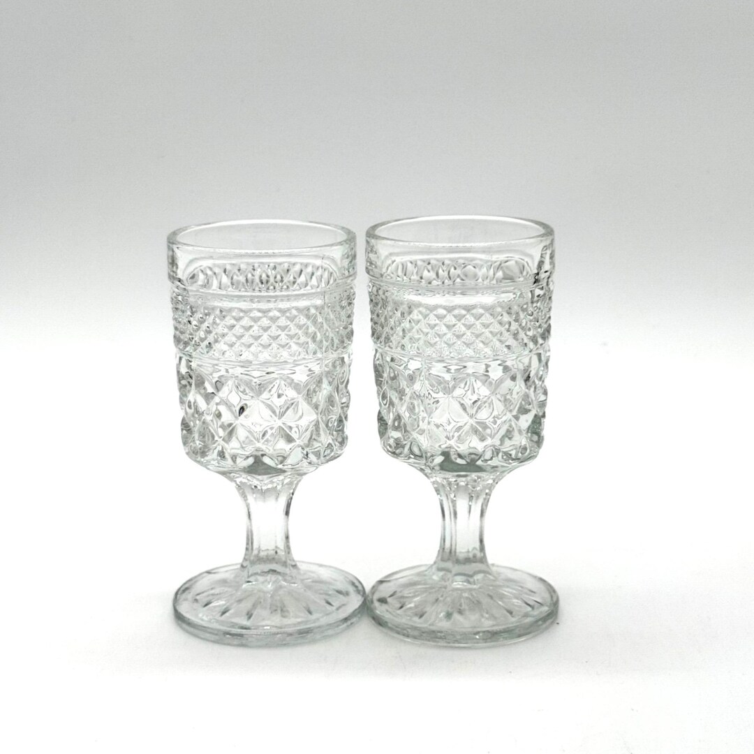 2 Vintage Anchor Hocking Wexford Diamond Cut Wine Water Goblets - Etsy