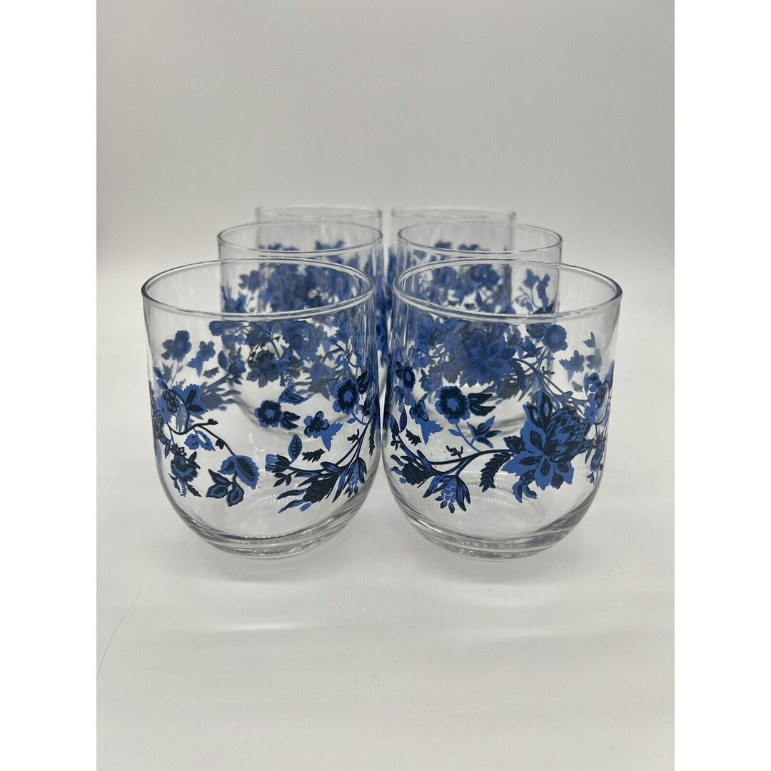 Libbey Set of 6 Colbalt Blue Floral Beverage Juice Glasses 16.8 Oz - Etsy
