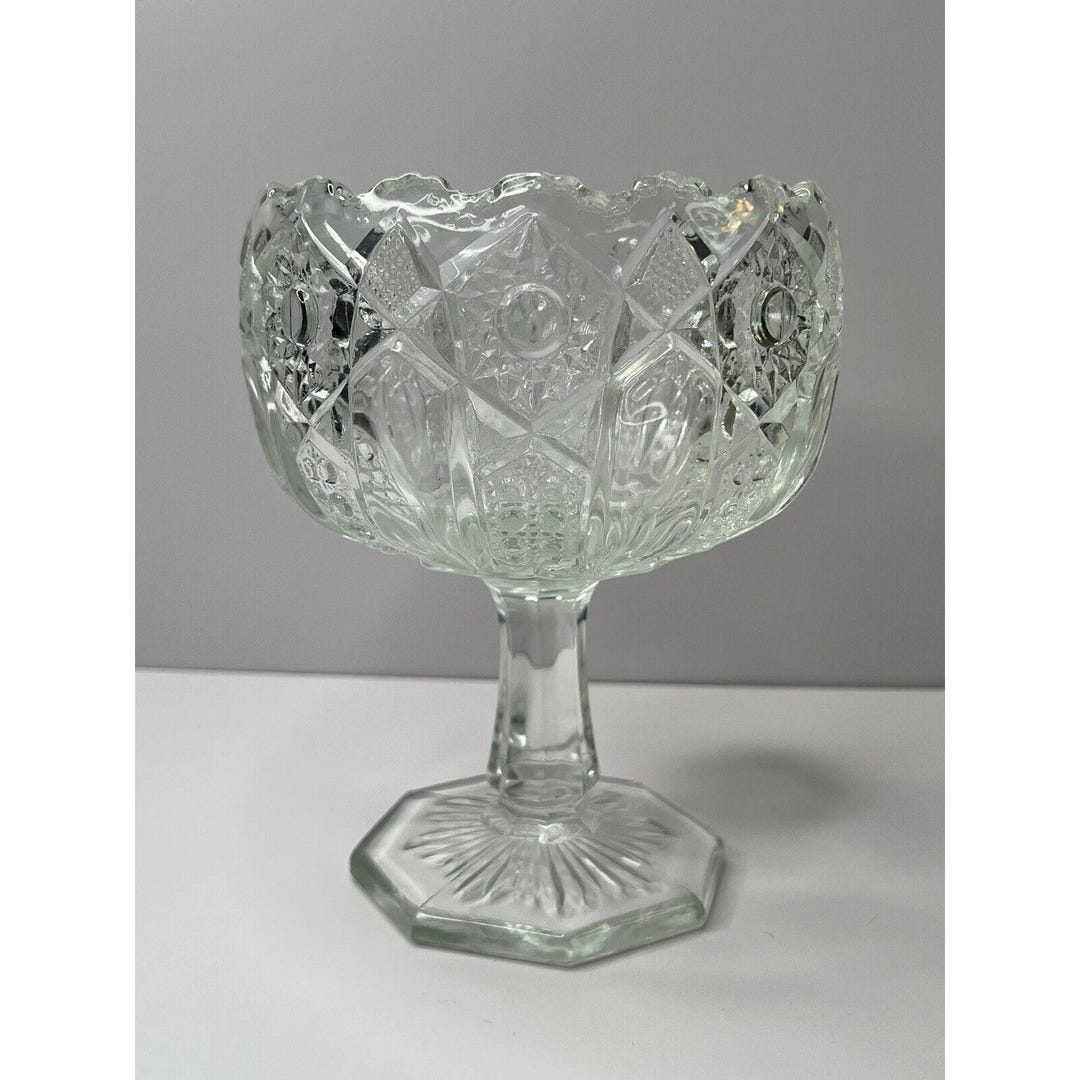 Mckee Quintec Glass Compote Bowl Pedestal Clear Early American Pressed ...