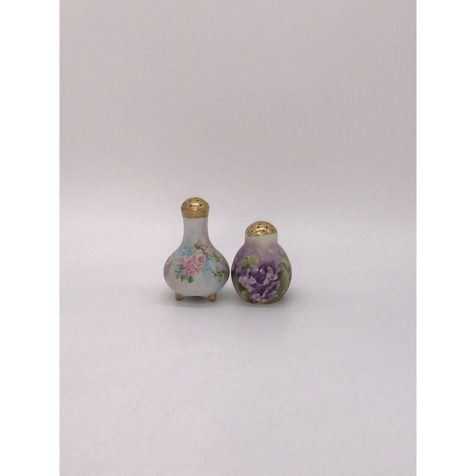 Vintage Hand Painted Purple and Pink Flowers 3 Salt & Pepper Shaker Set ...