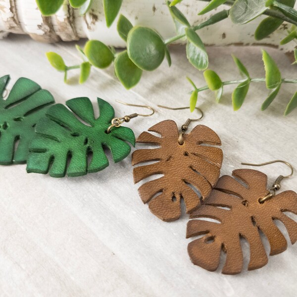 Leather Leaf Earrings - Etsy