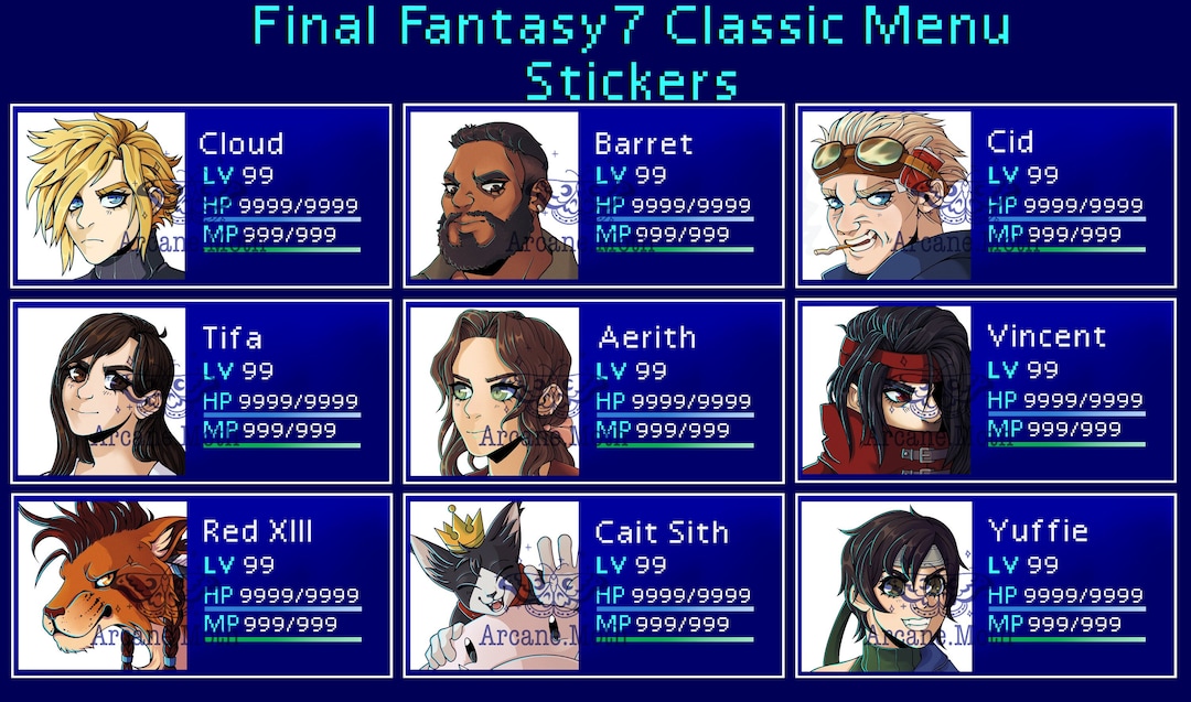 Classic Final Fantasy 7 Party Menu Portrait Vinyl Stickers - Etsy