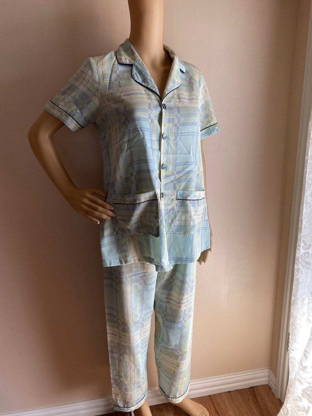 Vintage Pastel Plaid Checkered Print Pajama Set S/M - Etsy