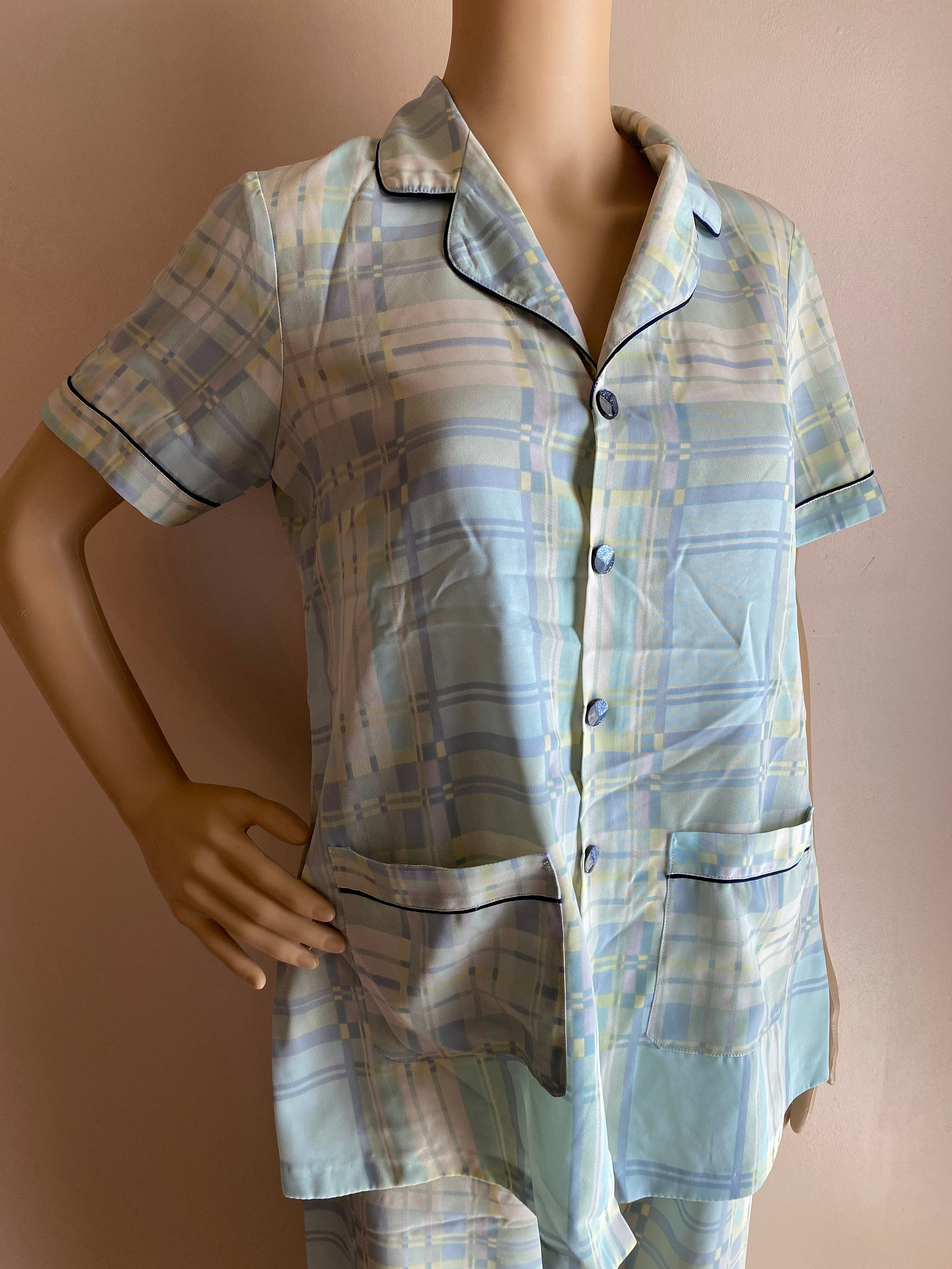 Vintage Pastel Plaid Checkered Print Pajama Set S/M - Etsy