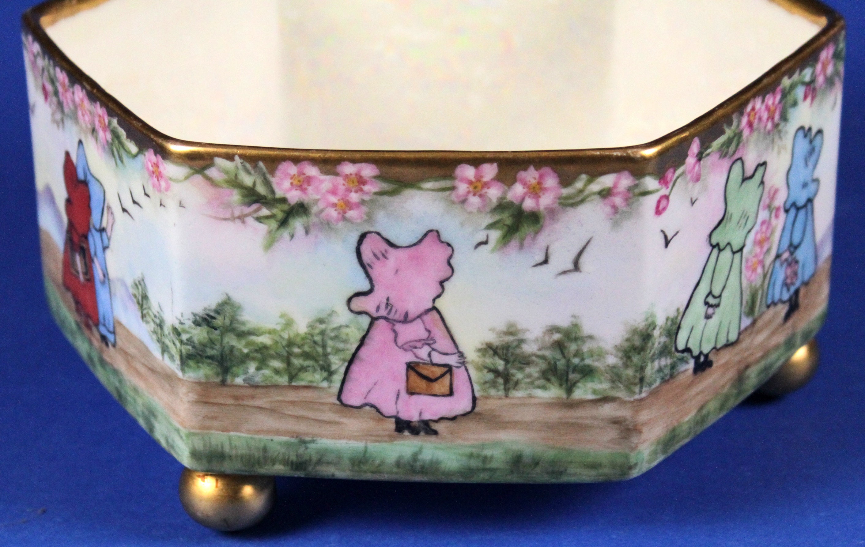 Antique T & V Limoges Porcelain Planter different HP Panels Sunbonnet ...