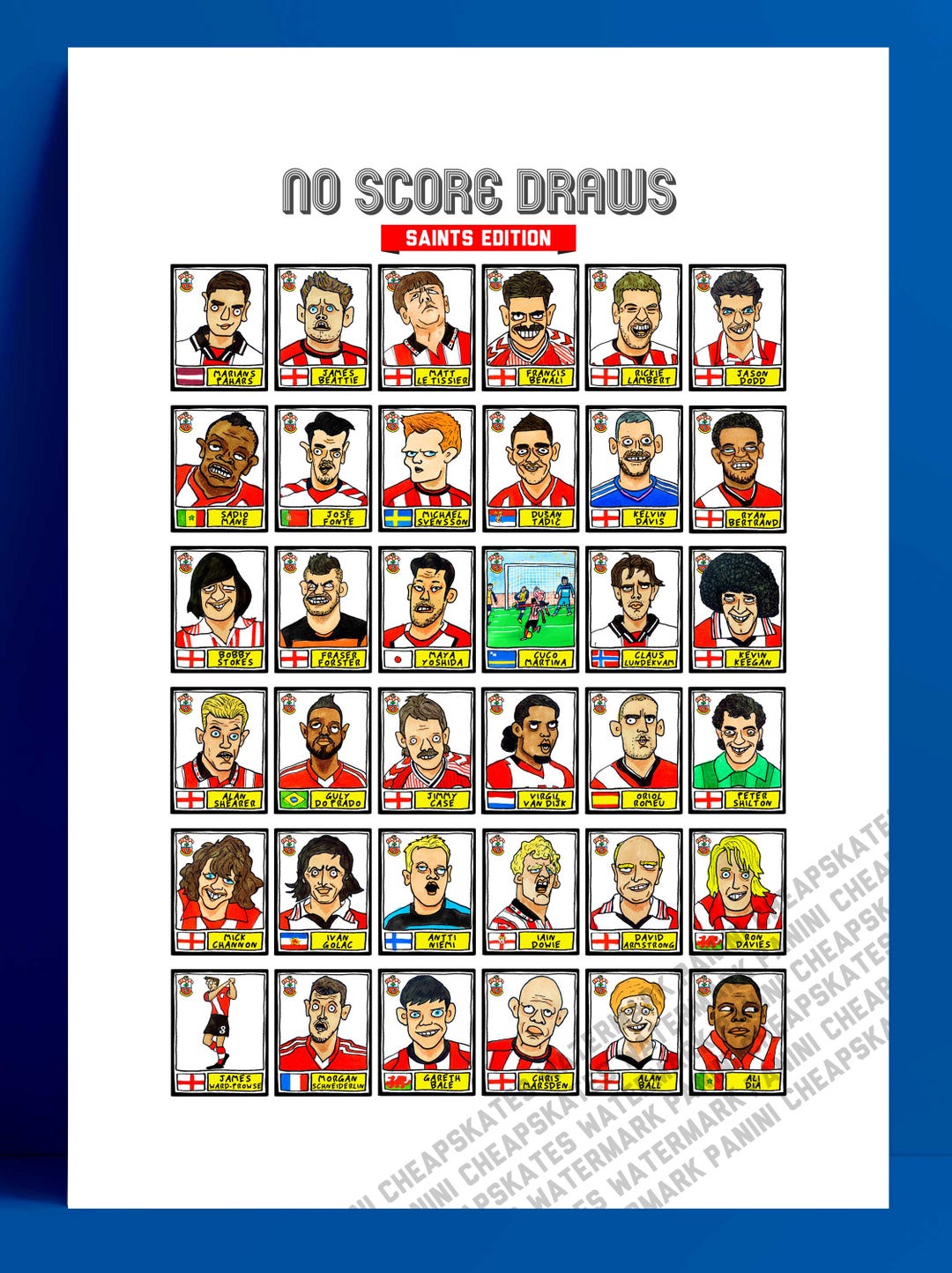 Southampton - No Score Draws Saints Edition - A3 Print of 36 Hand-drawn ...