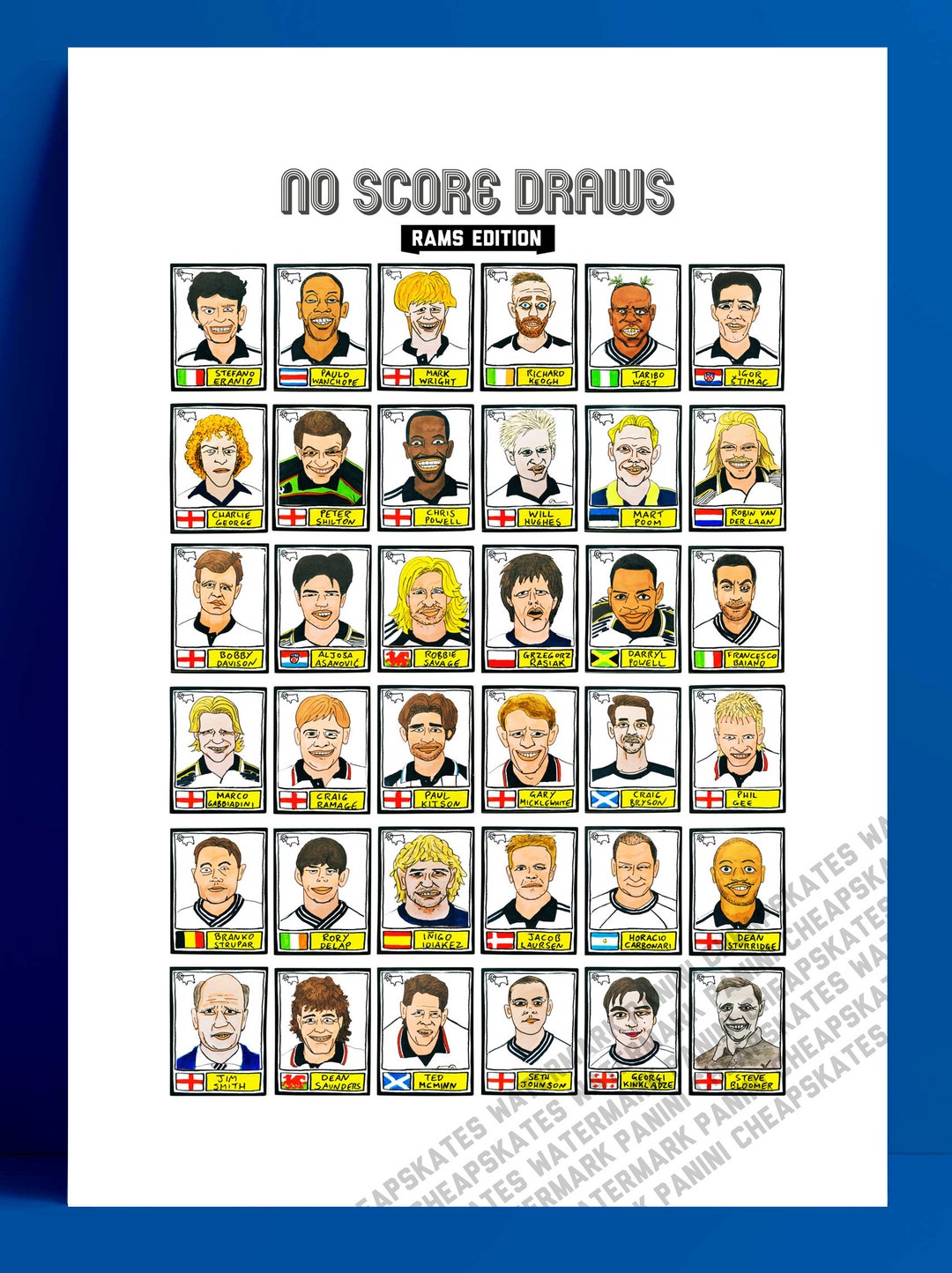 Derby County Vol 2 - No Score Draws Rams Edition - A3 Print of 36 Hand ...