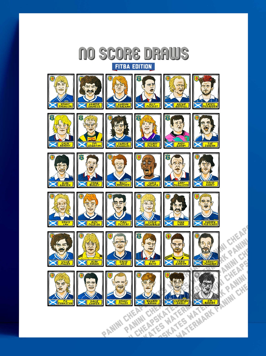 Scotland - No Score Draws Fitba Edition - A3 Print of 36 Hand-drawn ...