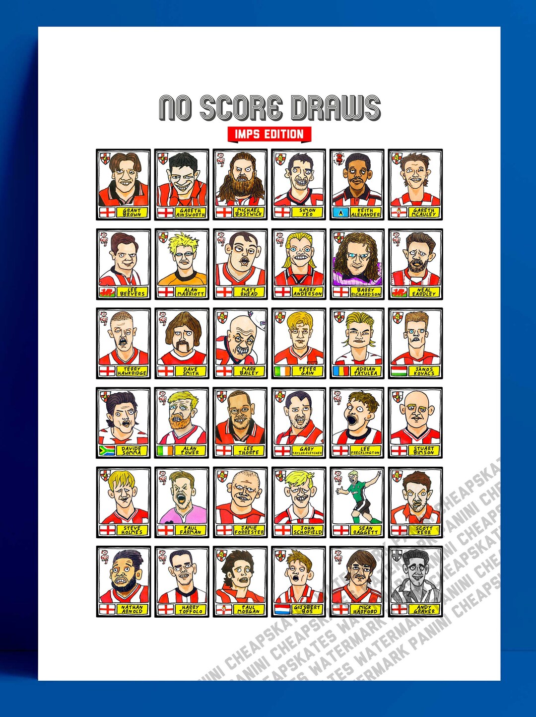 Lincoln City - No Score Draws Imps Edition - A3 Print of 36 Hand-drawn ...