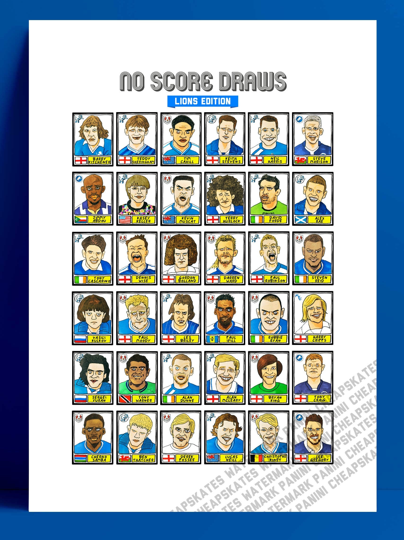 Millwall - No Score Draws Lions Edition - A3 Print of 36 Hand-drawn ...