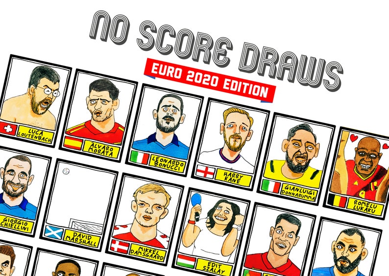 Euro 2020 - No Score Draws Euro 2020 Edition - A3 Print of 36 Wonky ...