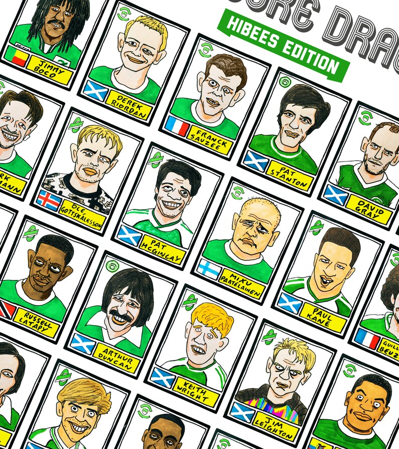 Hibs - No Score Draws Hibees Edition - A3 Print of 36 Hand-drawn Panini ...