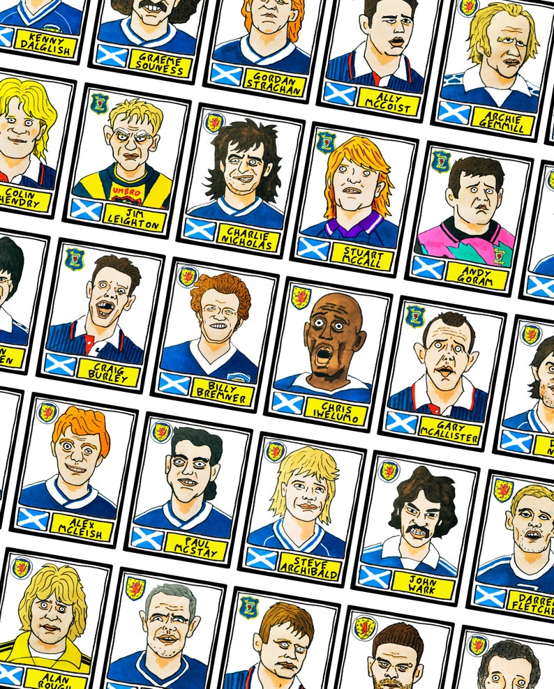 Scotland - No Score Draws Fitba Edition - A3 Print of 36 Hand-drawn ...