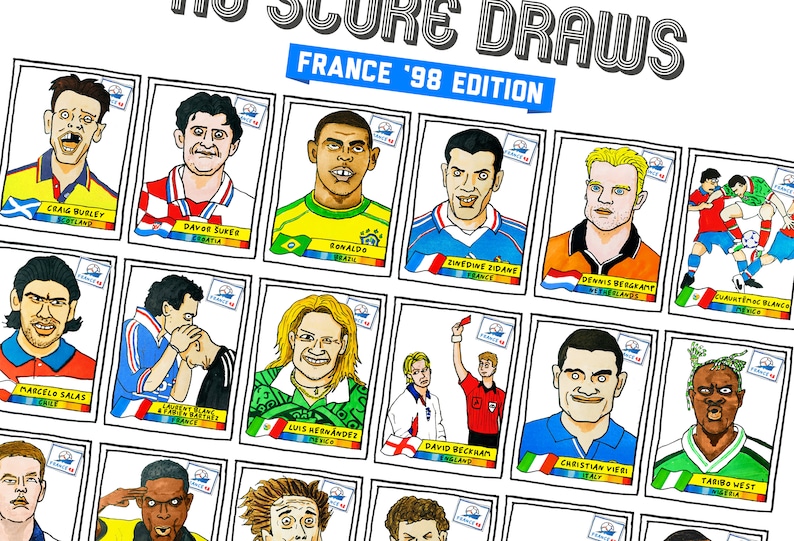 France '98 - No Score Draws France '98 Edition - A3 Print of 36 Hand ...