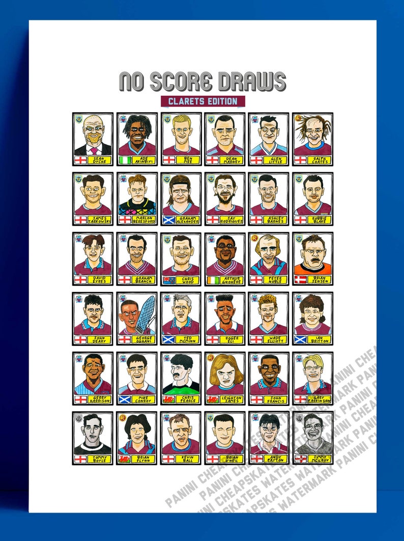 Burnley - No Score Draws Clarets Edition - A3 Print of 36 Hand-drawn ...