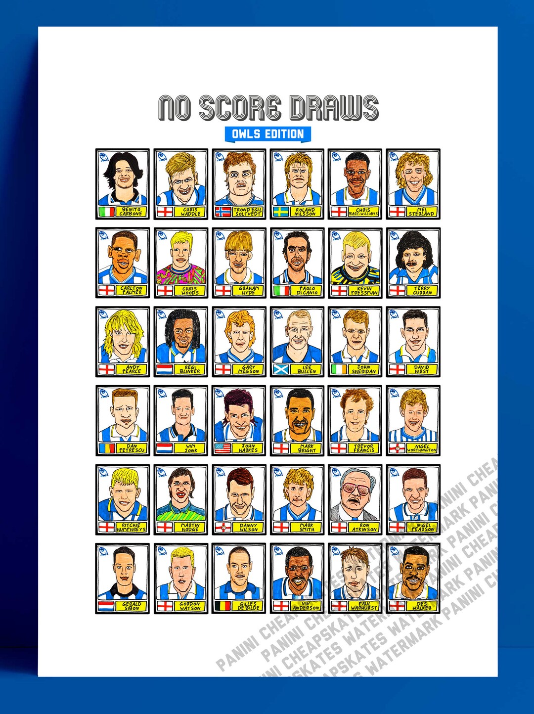 Sheffield Wednesday - No Score Draws Owls Edition - A3 Print of 36 Hand ...