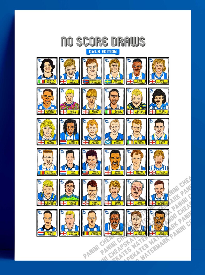 Sheffield Wednesday - No Score Draws Owls Edition - A3 Print of 36 Hand ...