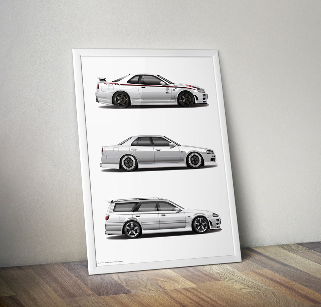 Nismo Skyline GT-R, ER34 Sedan and Autech Stagea Wagon Design Print ...