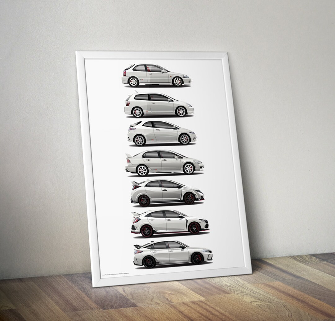Civic Type R Generation Print, Type R EK9, EP3, FN2R, FD2R, FK2R, FK8R ...