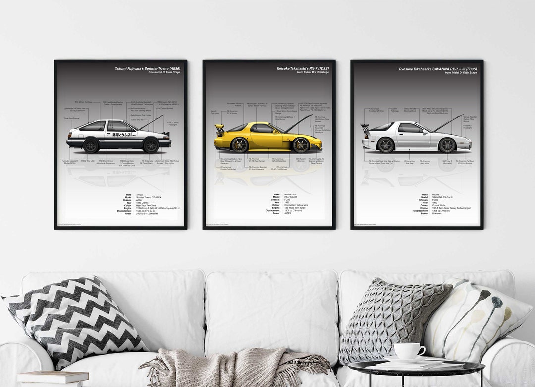 Initial D Fifth Stage / Final Stage 3 Pieces Set Print Infographic AE86 ...