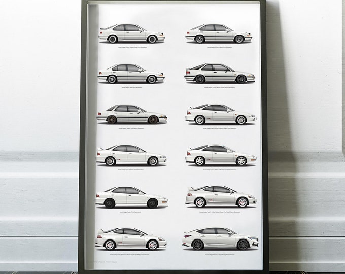Honda Integra Generations Print: JDM Car Art Poster - Etsy
