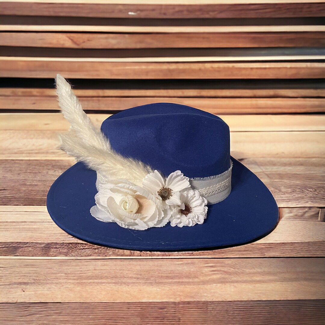 The Royal Blue Boho Style Hat is Made From a Combination of Felt and ...