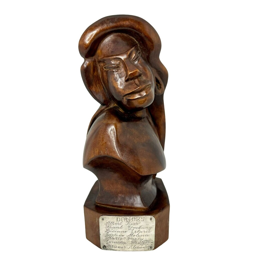 African Carved Bust Portrait Sculpture Wood Statue on Base Donor Award ...