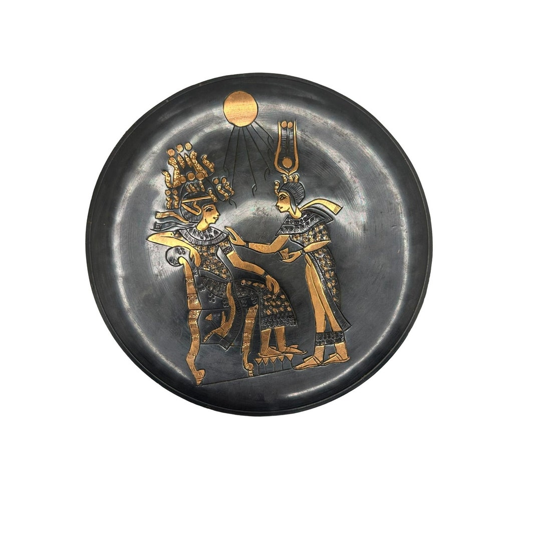 Egyptian Brass Wall Decor Plate Black Servants Feeding Pharaoh Handmade ...