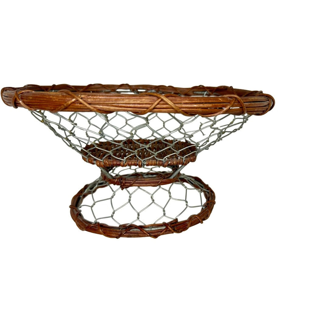 Chicken Wire and Wicker Basket With Footing Stand Vintage - Etsy