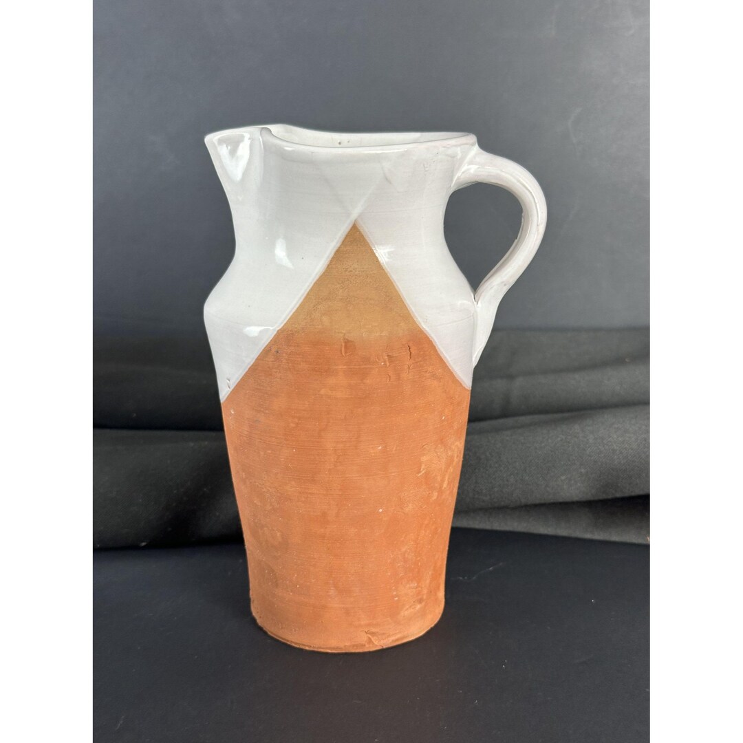 Spanish Basque Ceramic Pitxarra Table Jug Partial White Enamel Folk Art ...