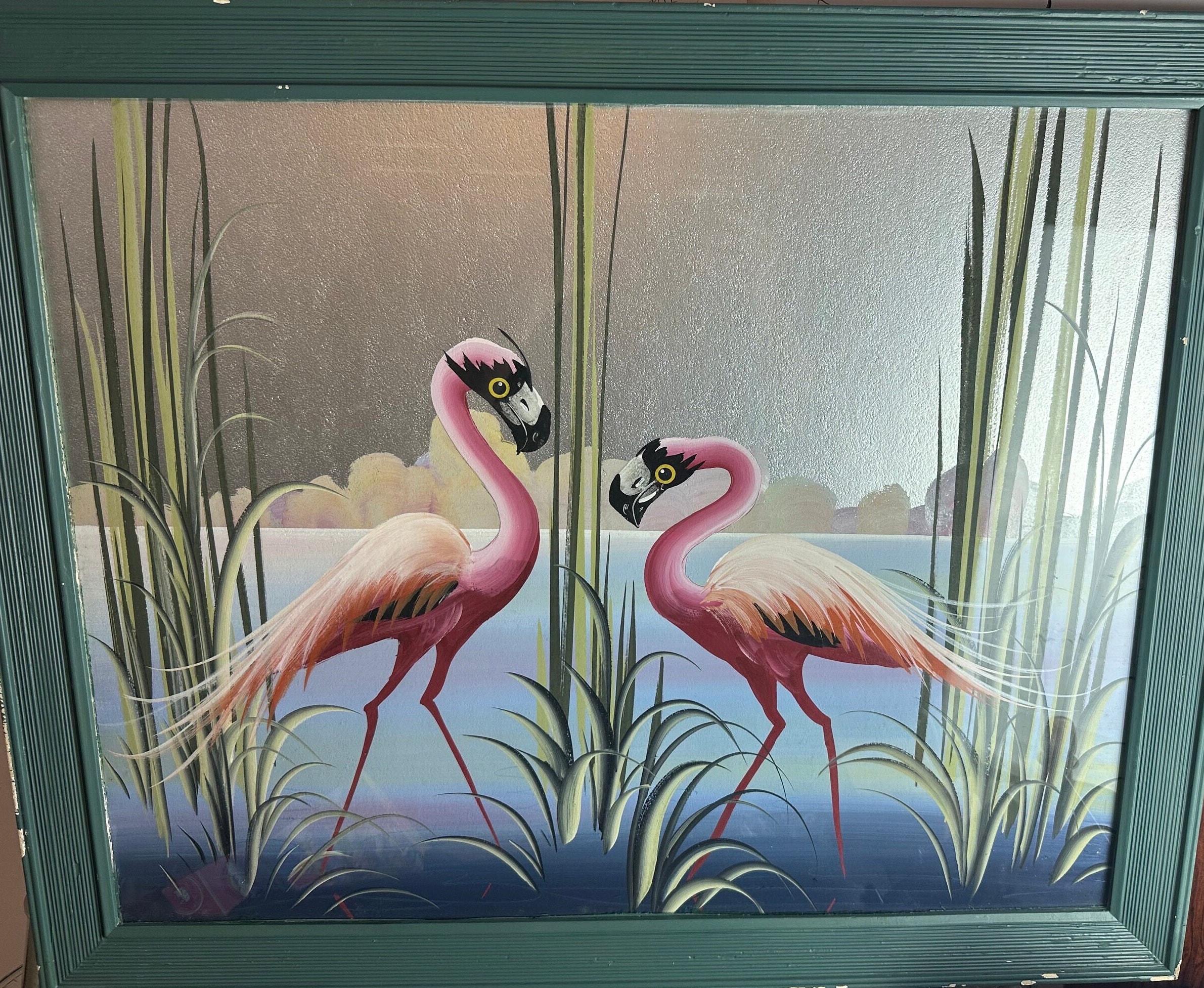 M Devoe Mid Century Modern Pink Flamingo Painting - Etsy