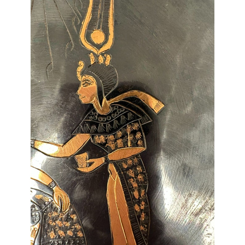 Egyptian Brass Wall Decor Plate Black Servants Feeding Pharaoh Handmade ...