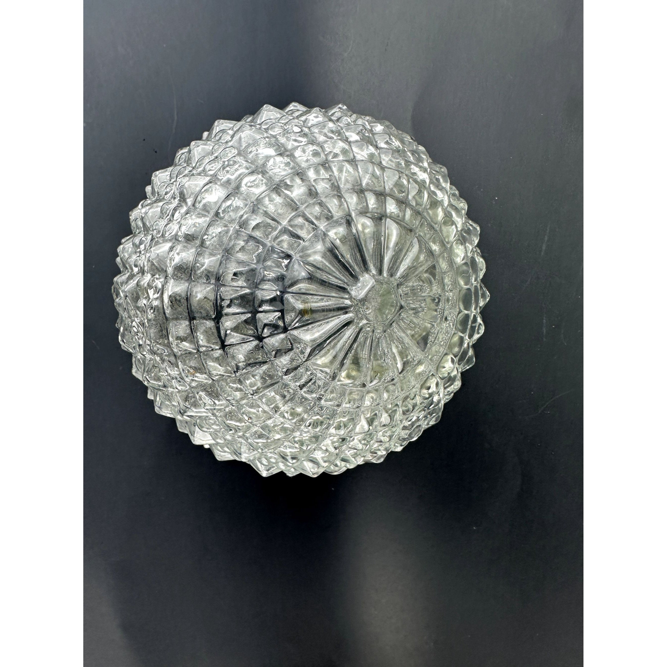 VTG Clear Diamond Point Glass Round Geometric Design Art Deco Light ...