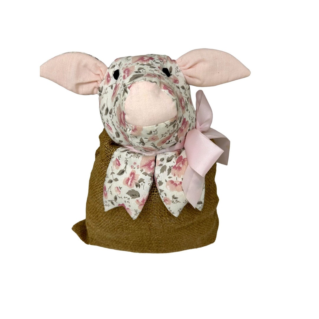 Adorable Large Country Pig in Burlap Sack Doorstop Farmhouse Decor ...