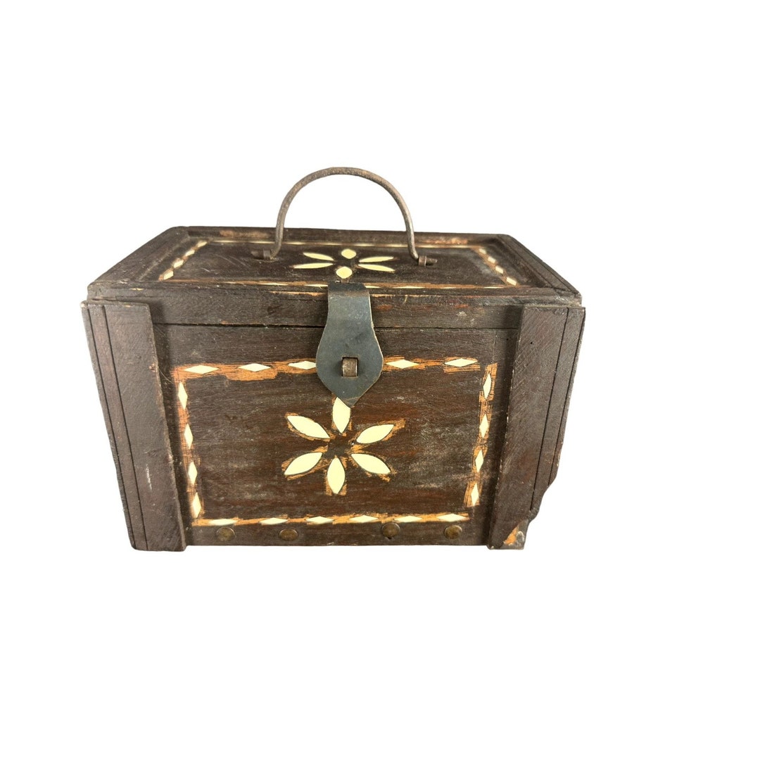 Antique Wood and Bone Inlay Box With Shelves Made in India Folk Art ...