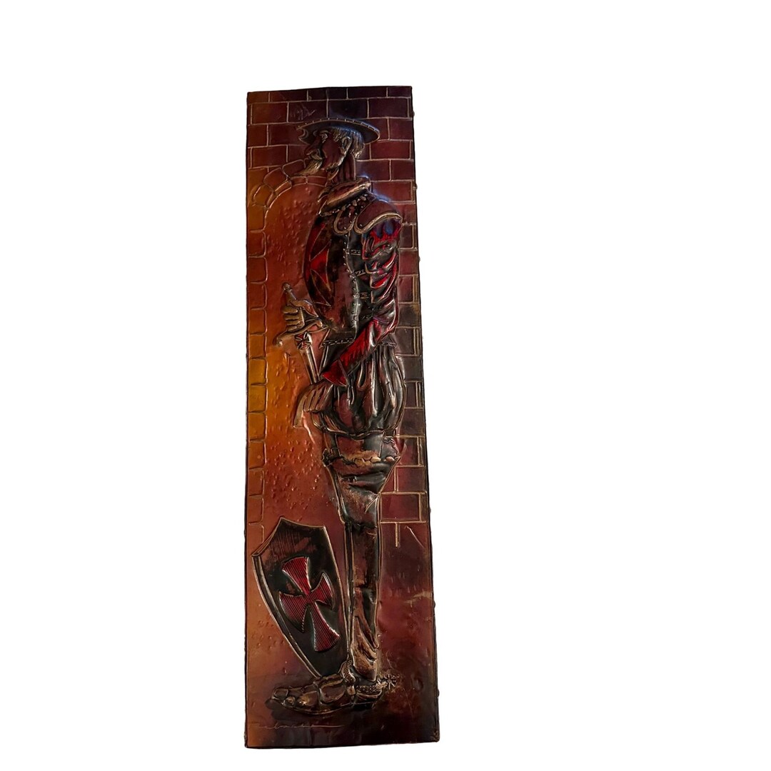 VTG 60s Folk Art Large Don Quixote Copper Hammered Relief Wall Art ...