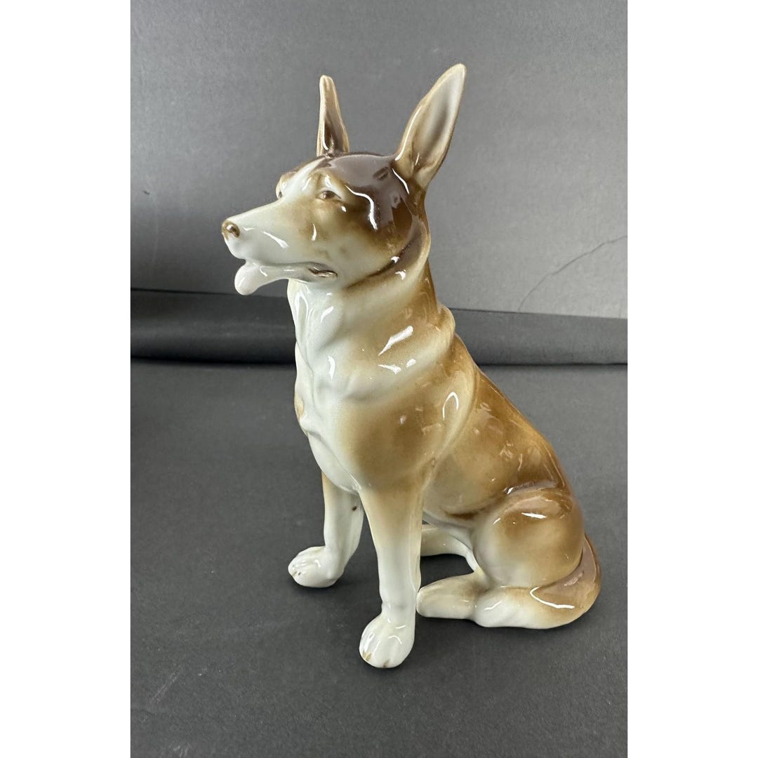 Vintage German Shepherd Ceramic Figurine - Hand-painted Brown & White ...